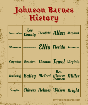 Johnson Barnes History Bingo
