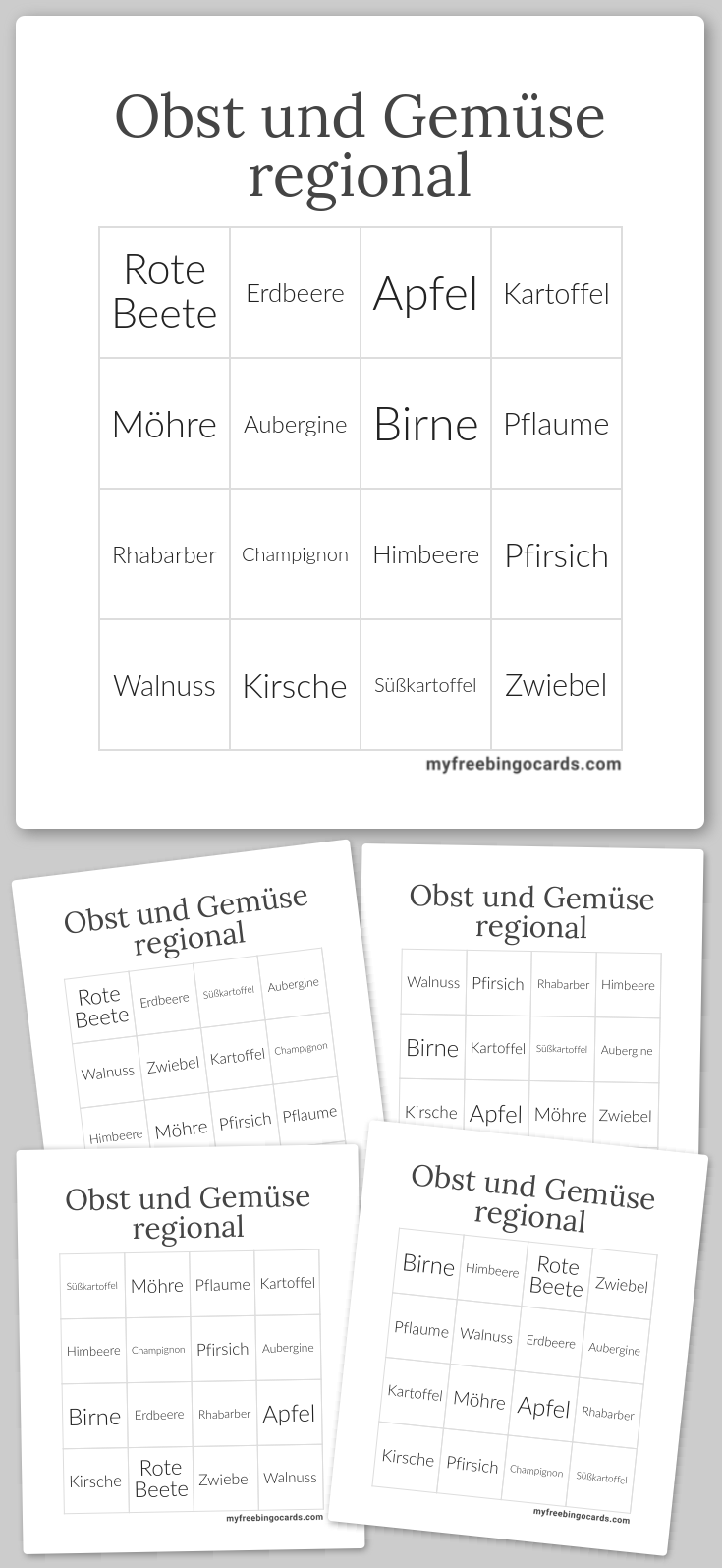 Virtual Obst und Gemüse regional Bingo
