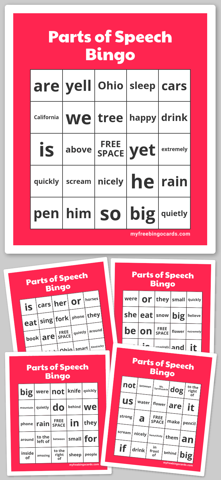Virtual Parts of Speech Bingo