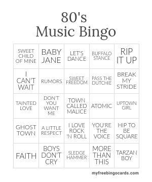 80's Music Bingo