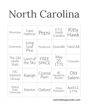 North Carolina Bingo