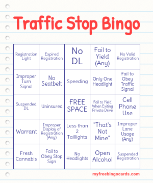 Traffic Stop Bingo