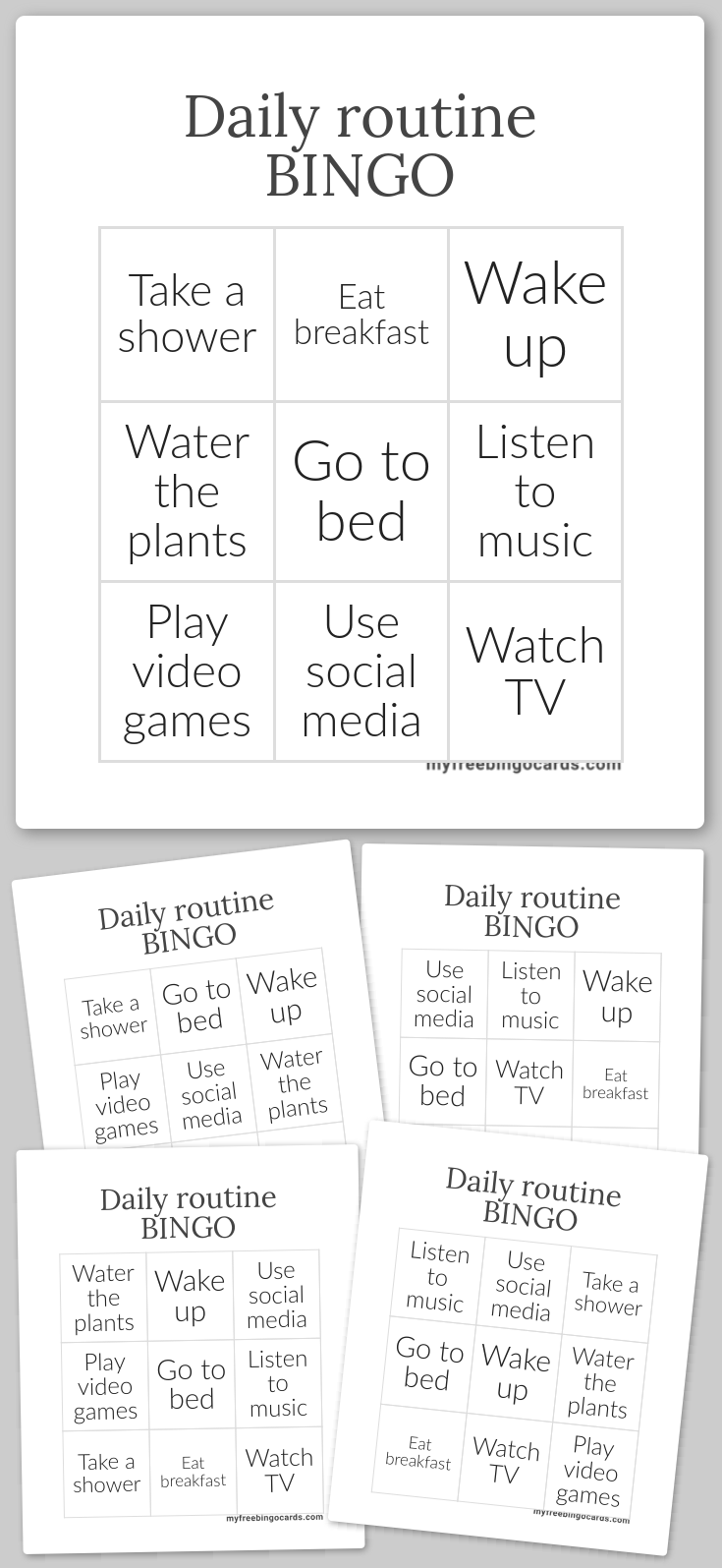 Virtual Daily routine BINGO