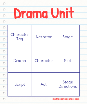 Drama Unit Bingo