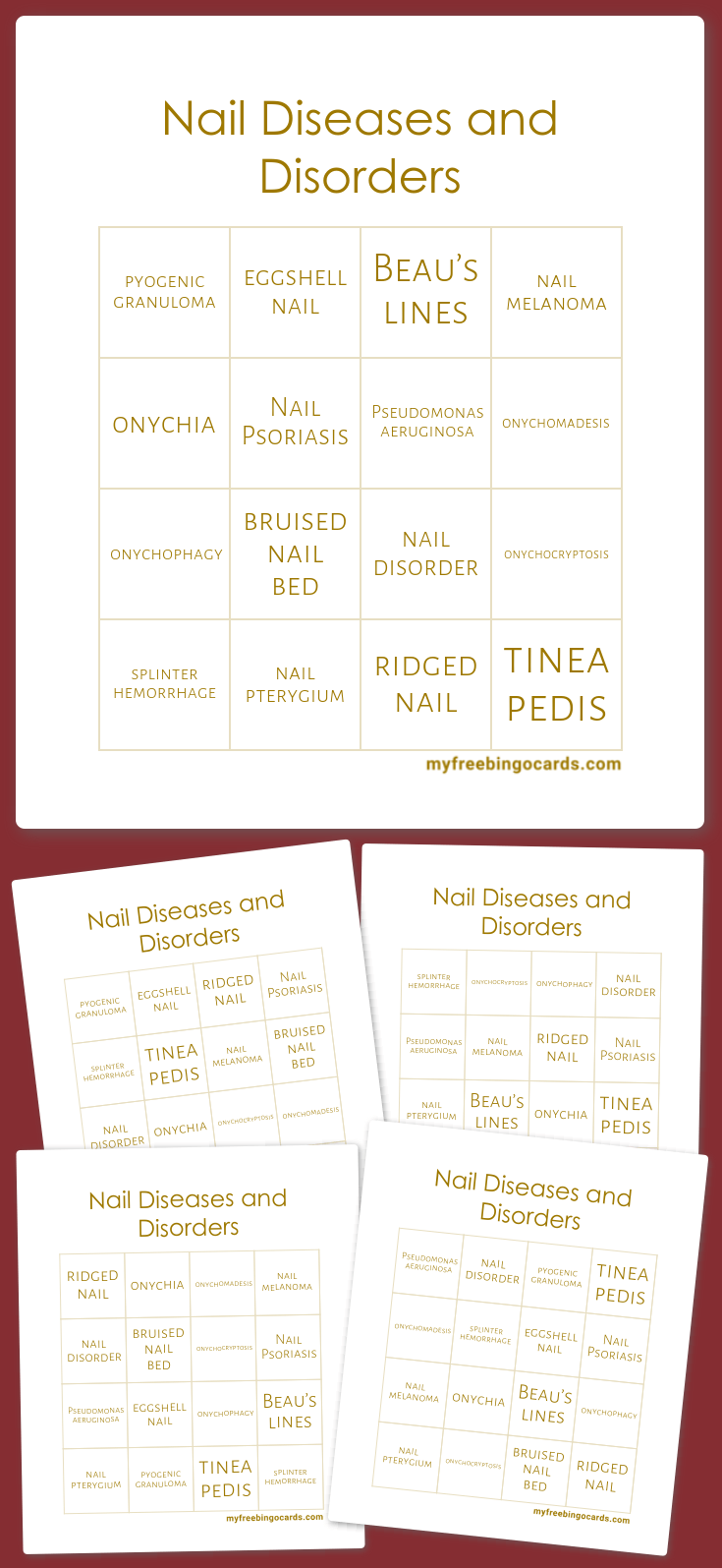 Virtual Nail Diseases and Disorders Bingo