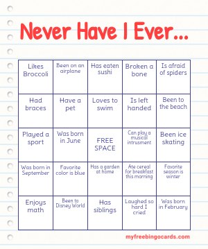 Never Have I Ever... Bingo