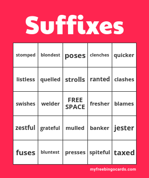 Suffixes Bingo