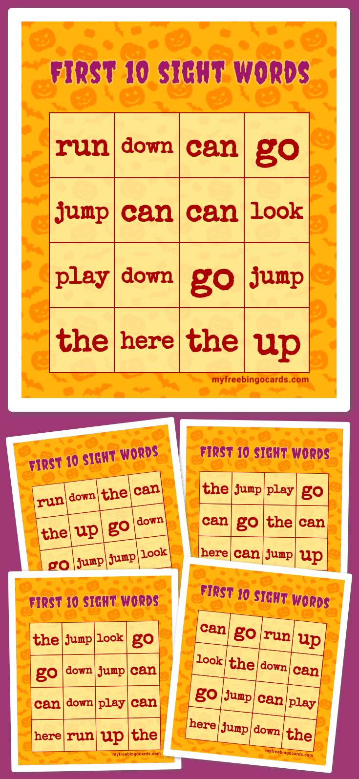 Virtual First 10 sight words Bingo