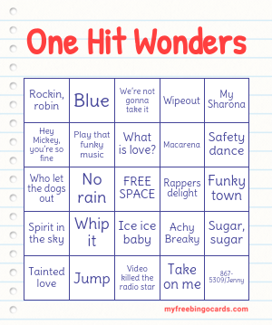 One Hit Wonders Bingo