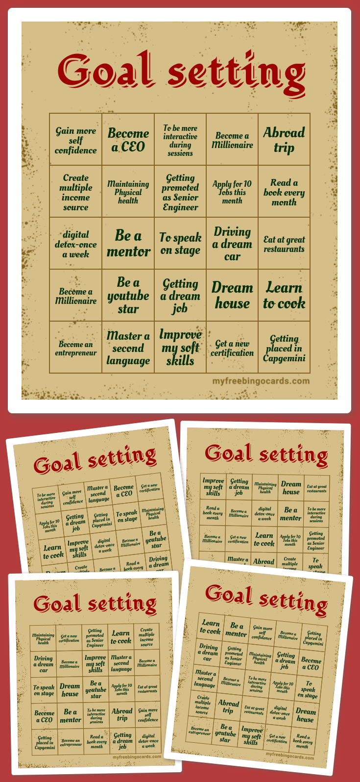 Virtual Goal setting Bingo