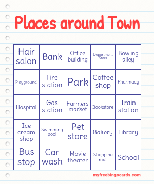 Places around Town Bingo