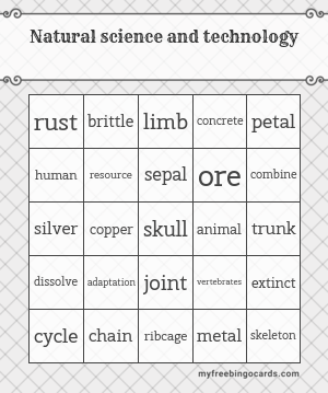 Natural science and technology Bingo