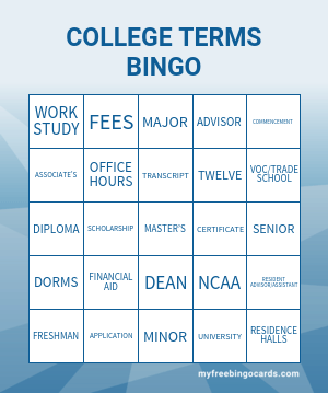 COLLEGE TERMS BINGO