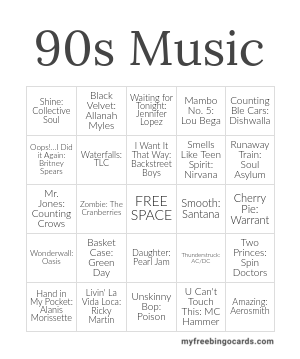 90s Music Bingo