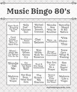 Music Bingo 80's
