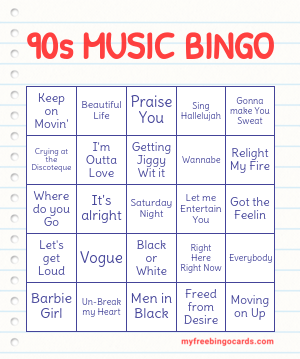 90s MUSIC BINGO