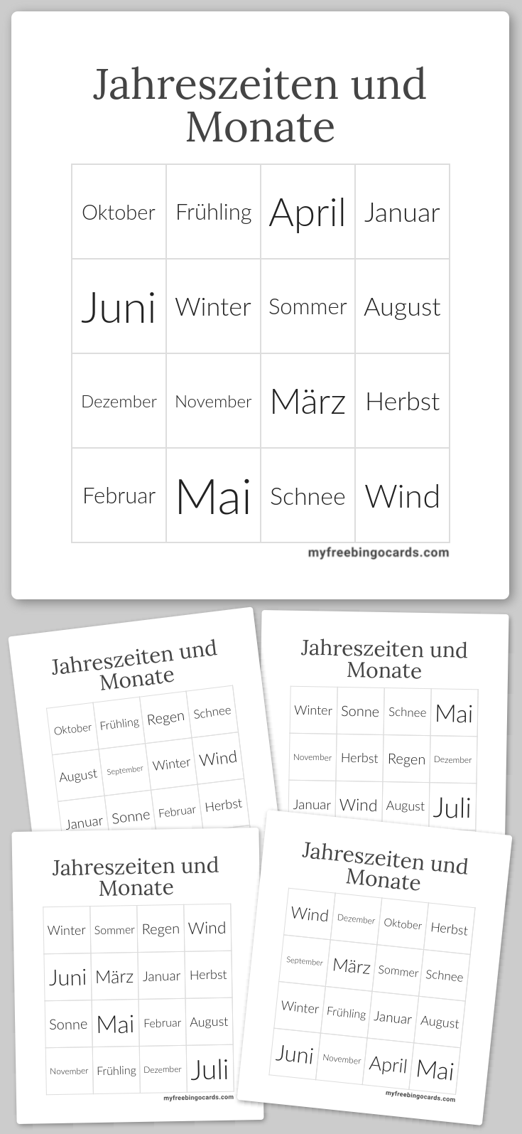 Virtual Jahreszeiten und Monate Bingo