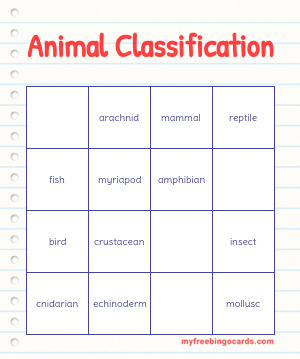 Animal Classification Bingo