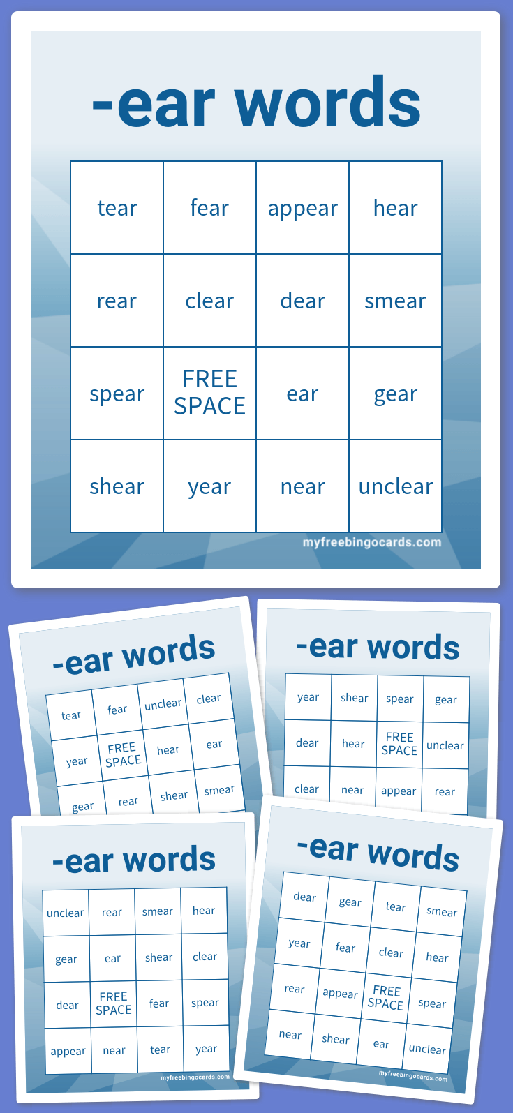 Virtual -ear words bingo