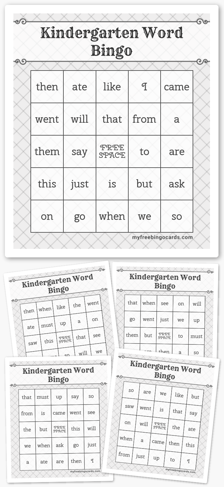Virtual Kindergarten Word Bingo
