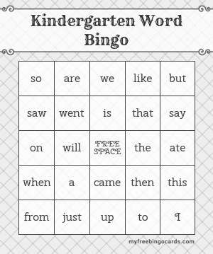Kindergarten Word Bingo