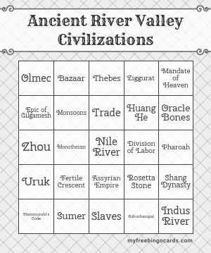 Ancient River Valley Civilizations Bingo