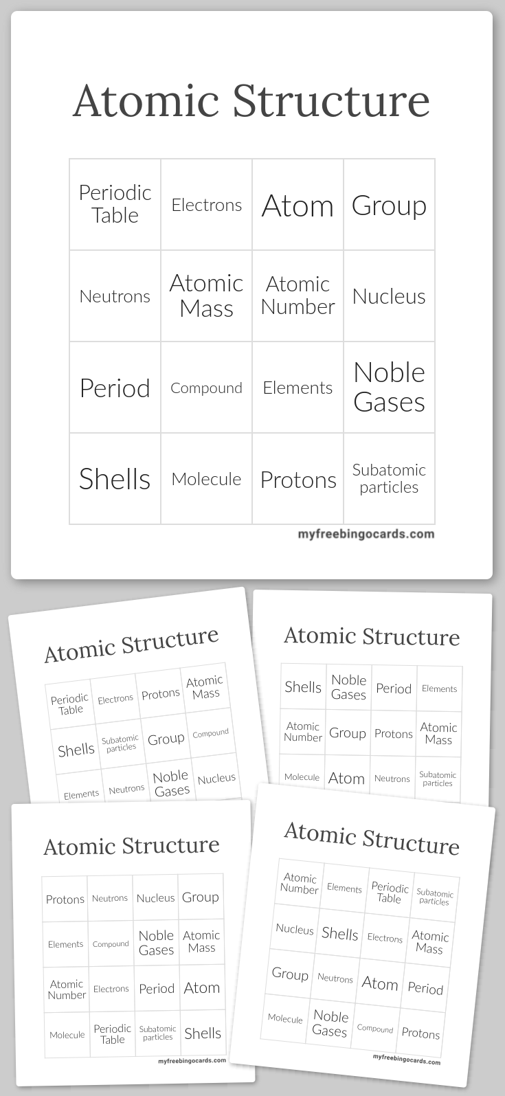 Virtual Atomic Structure Bingo