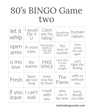 80’s BINGO Game two