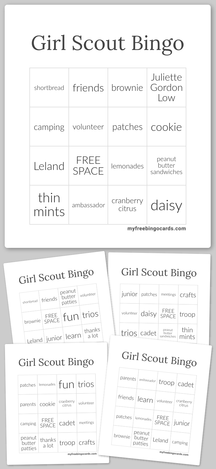 Printable Girl Scout Cookie Bingo