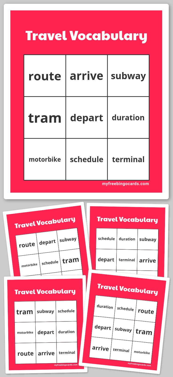Virtual Travel Vocabulary Bingo