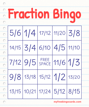 Print 100+ Fraction Bingo Cards