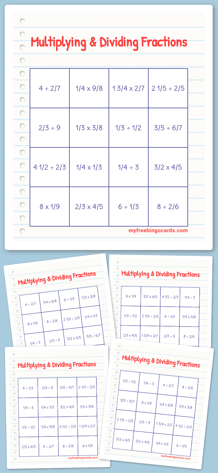 Virtual Multiplying & Dividing Fractions Bingo