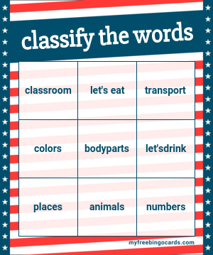 classify the words bingo