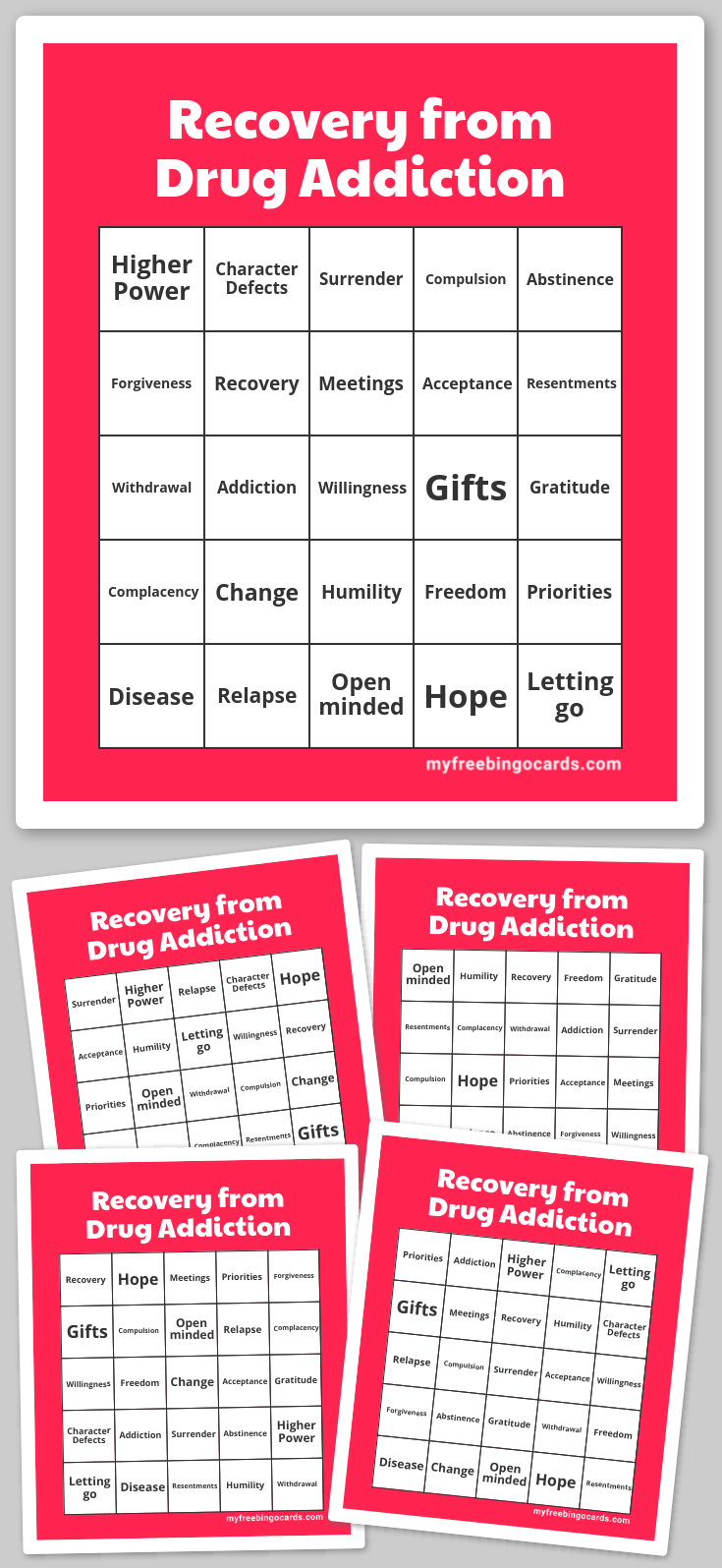 Virtual Recovery from Drug Addiction Bingo