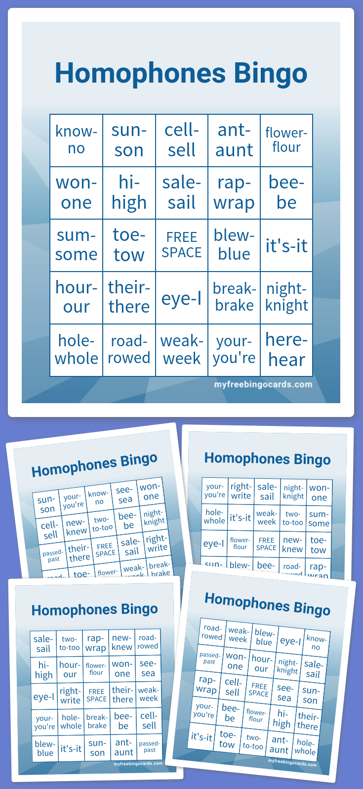 Virtual Homophones Bingo