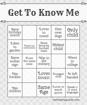 Get To Know Me Bingo