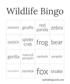 Wildlife Bingo