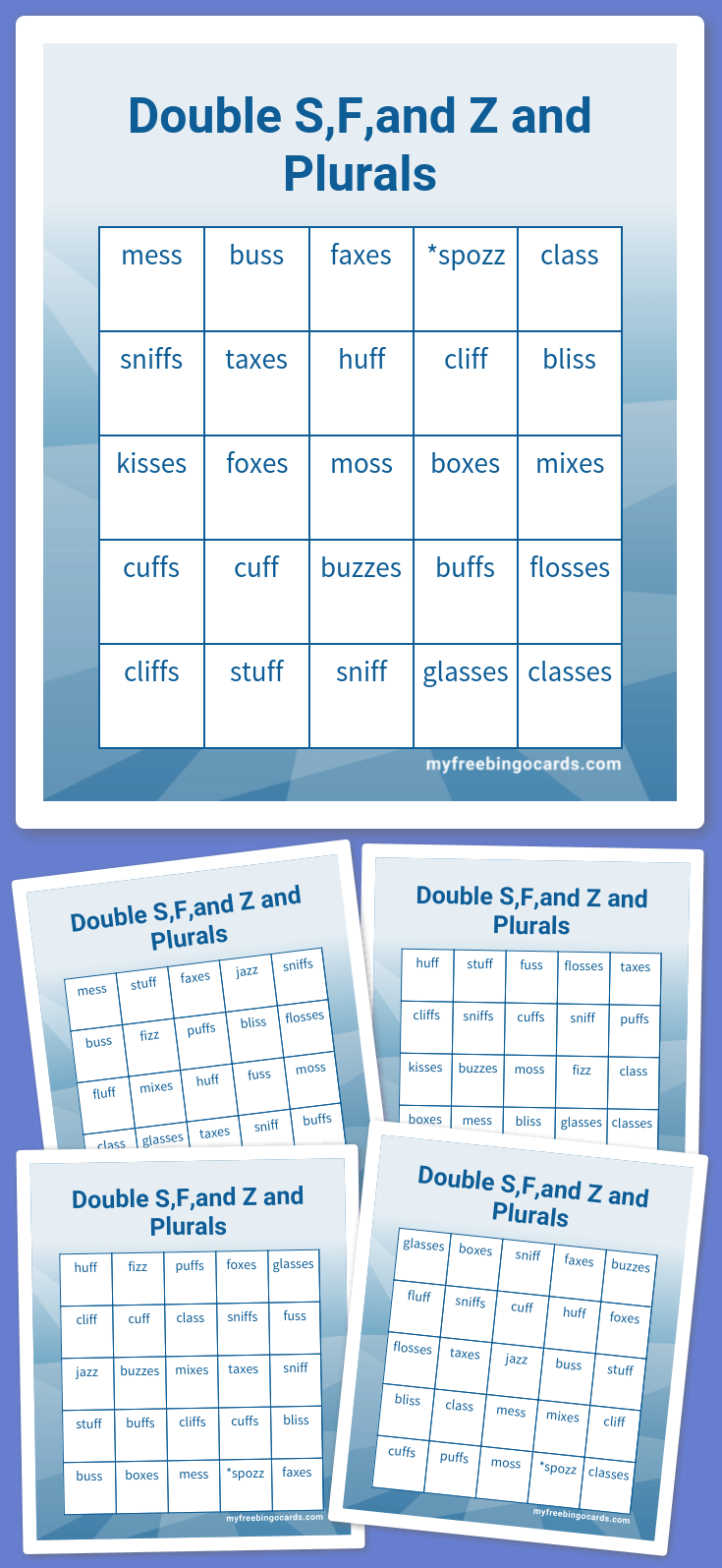 Virtual Double S,F,and Z and Plurals Bingo