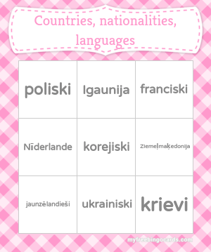 Countries, nationalities, languages Bingo