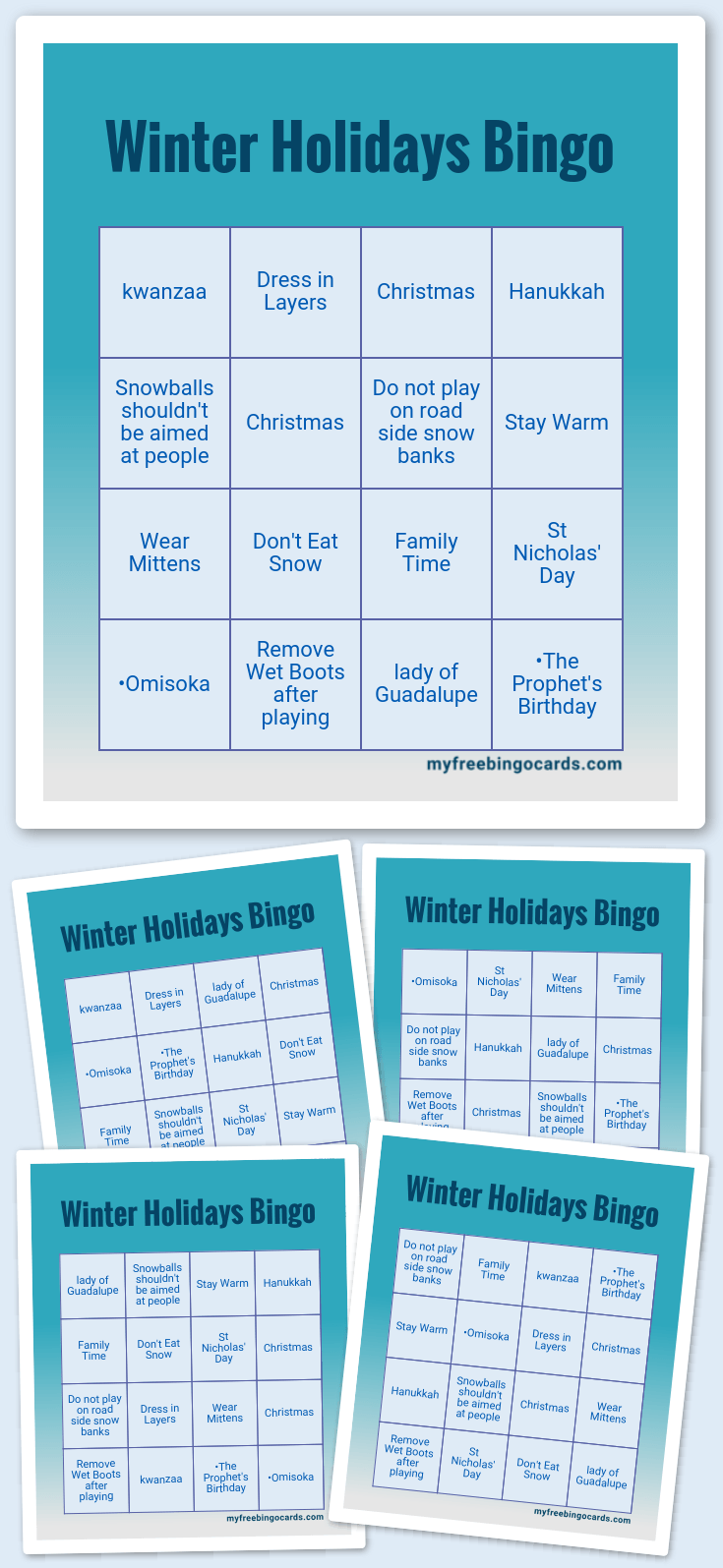 Virtual Winter Holidays Bingo
