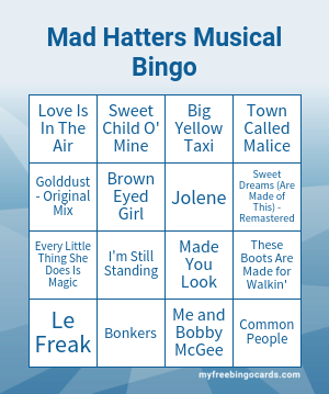 Mad Hatters Musical Bingo