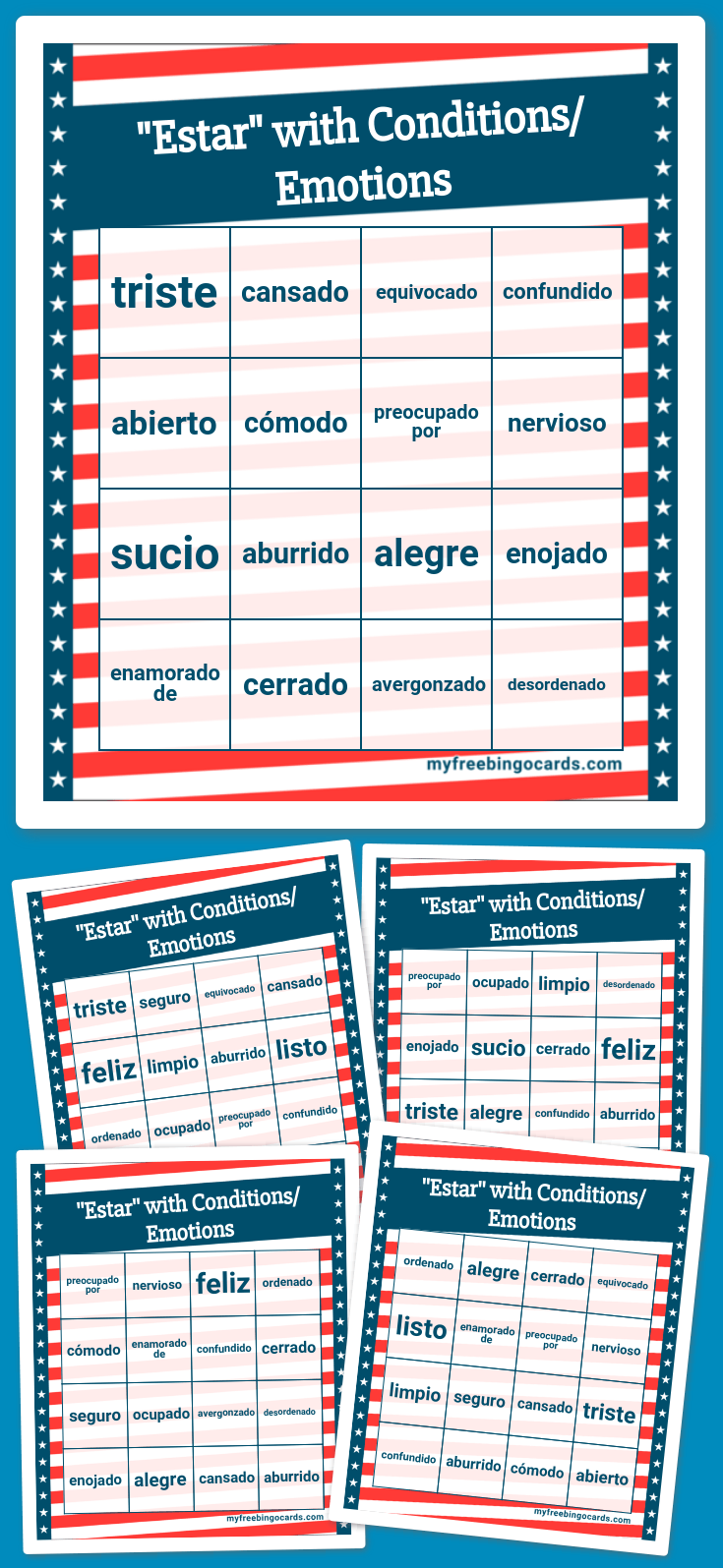 Virtual "Estar" with Conditions/ Emotions Bingo
