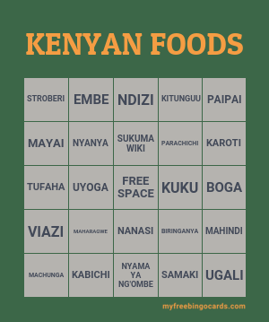 KENYAN FOODS BINGO