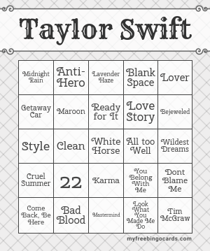 Taylor Swift Bingo