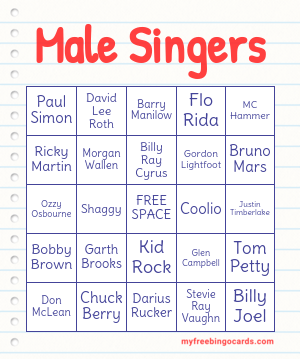 Male Singers Bingo
