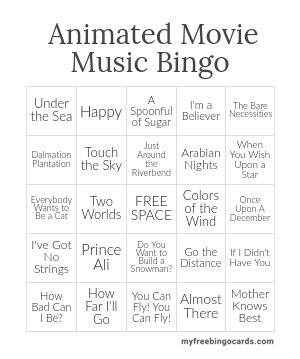 Animated Movie Music Bingo