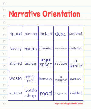 Narrative Orientation Bingo