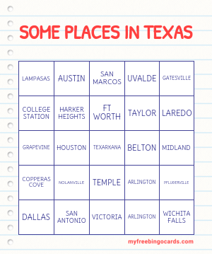 SOME PLACES IN TEXAS BINGO
