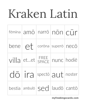 Kraken Latin Bingo