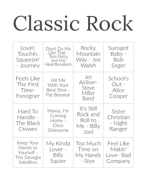 Classic Rock Bingo